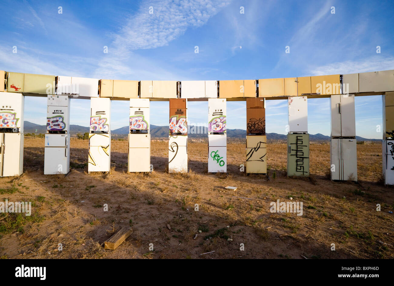USA, New Mexico, Santa Fe, Stonefridge a life sized replica of ...