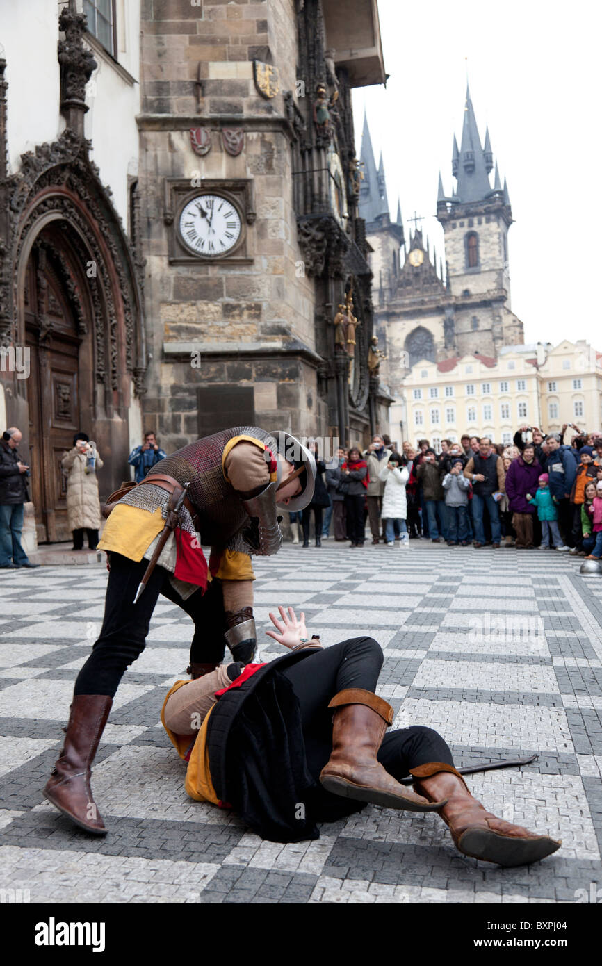 Fight reenactment Old town square Prague Czech Republic Stock Photo - Alamy