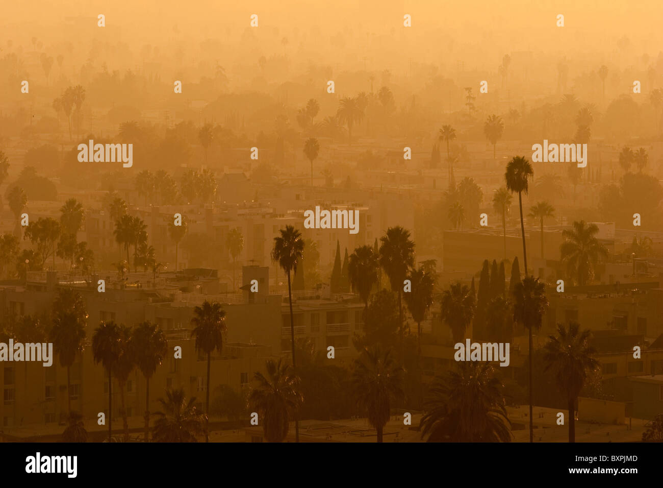 Sunset over Smoggy Hollywood Los Angeles California Stock Photo - Alamy