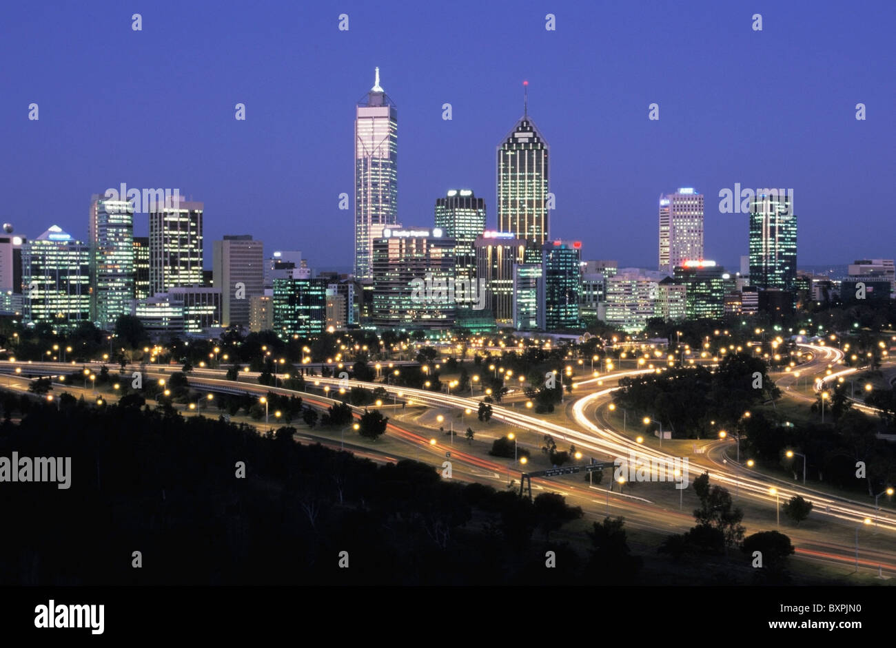 View Over Perth At Night Stock Photo - Alamy
