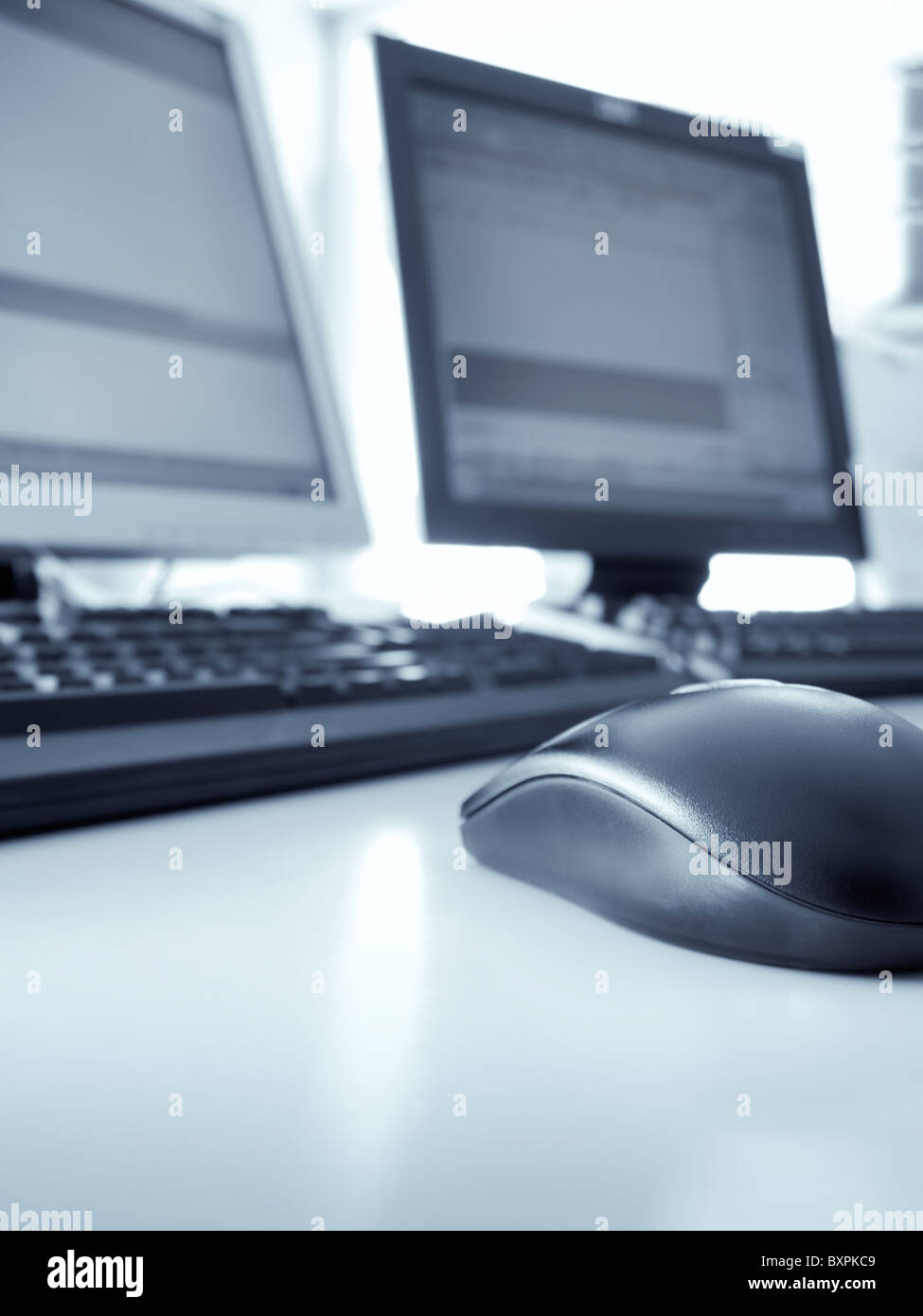 Desk computer in the office,blue toned, for business,office life ...