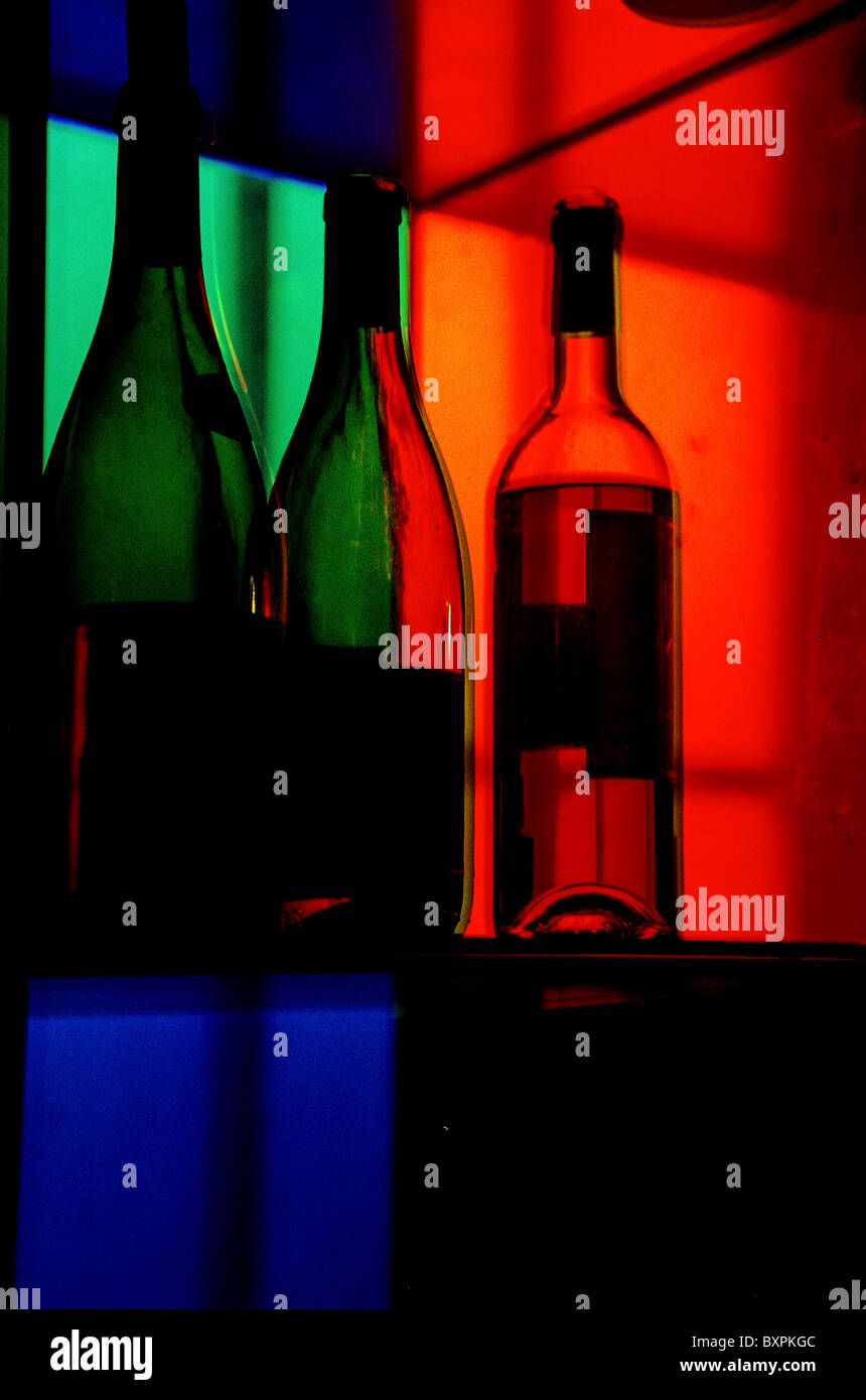 Three Bottles In A Bar, Close Up Stock Photo - Alamy