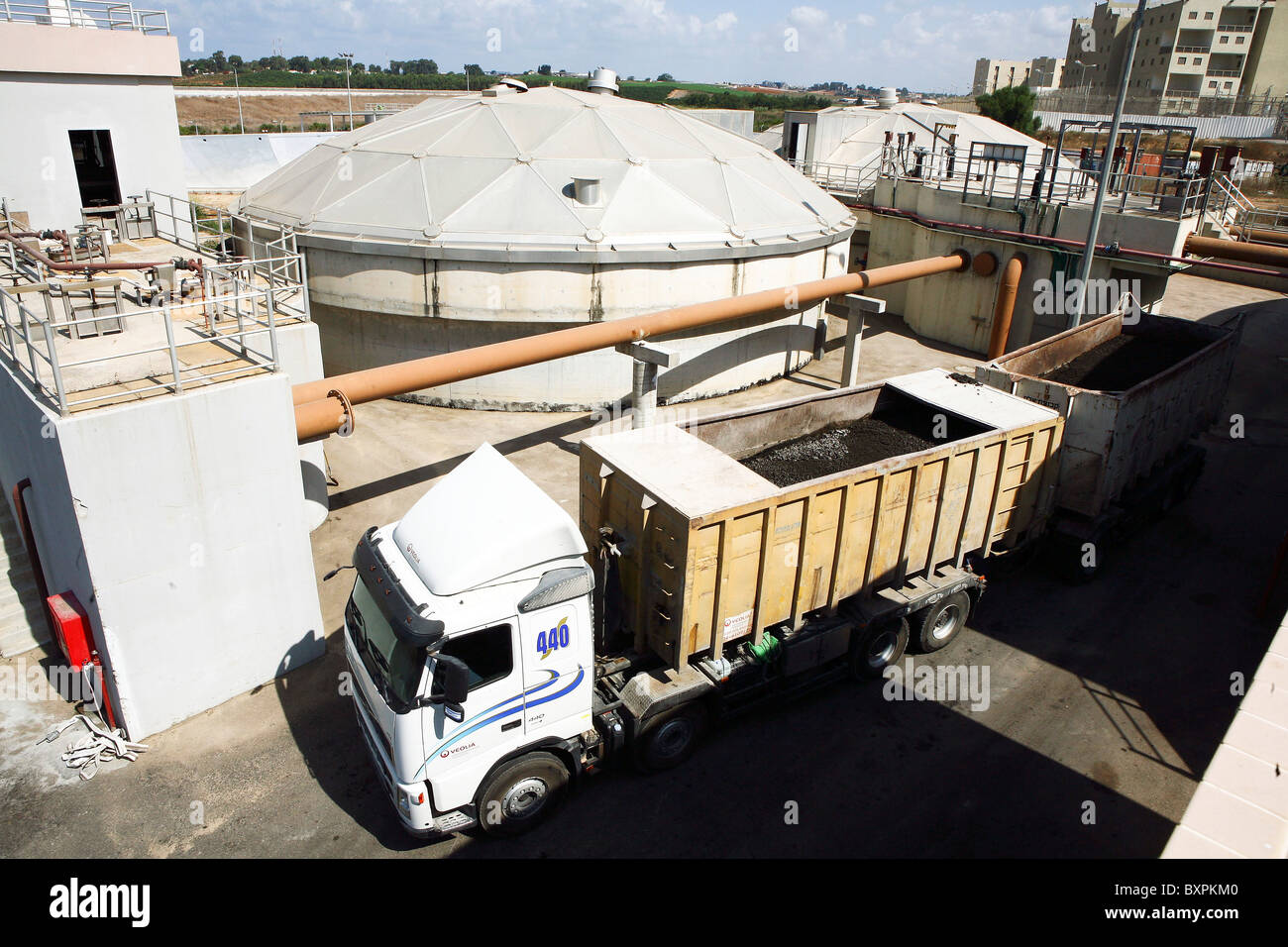 Sewage Treatment plant solid waste is being removed from the facility ...
