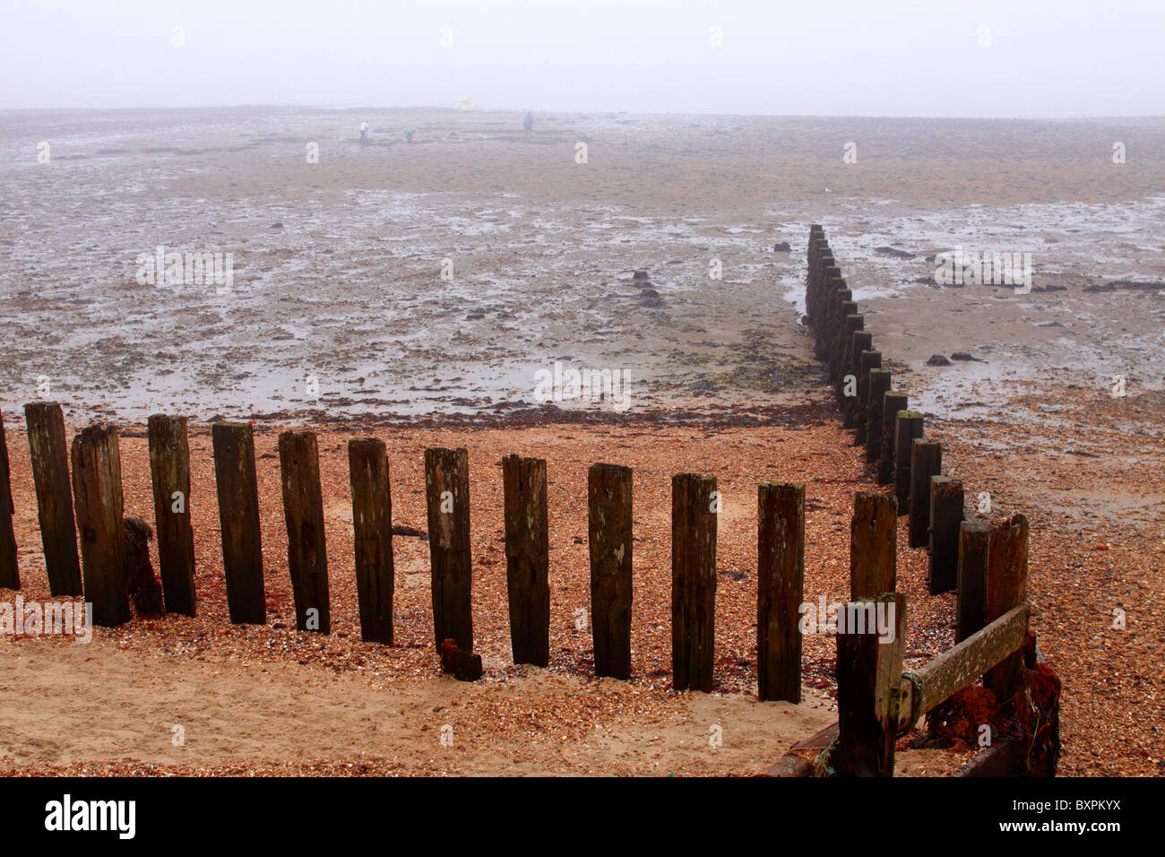 Beach defences in fog Stock Photo - Alamy