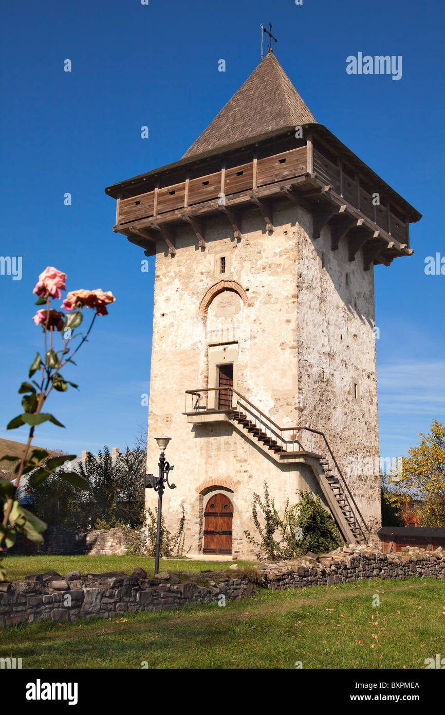 Defensive tower at Humor Painted Monastery in Bucovina, Romania Stock ...