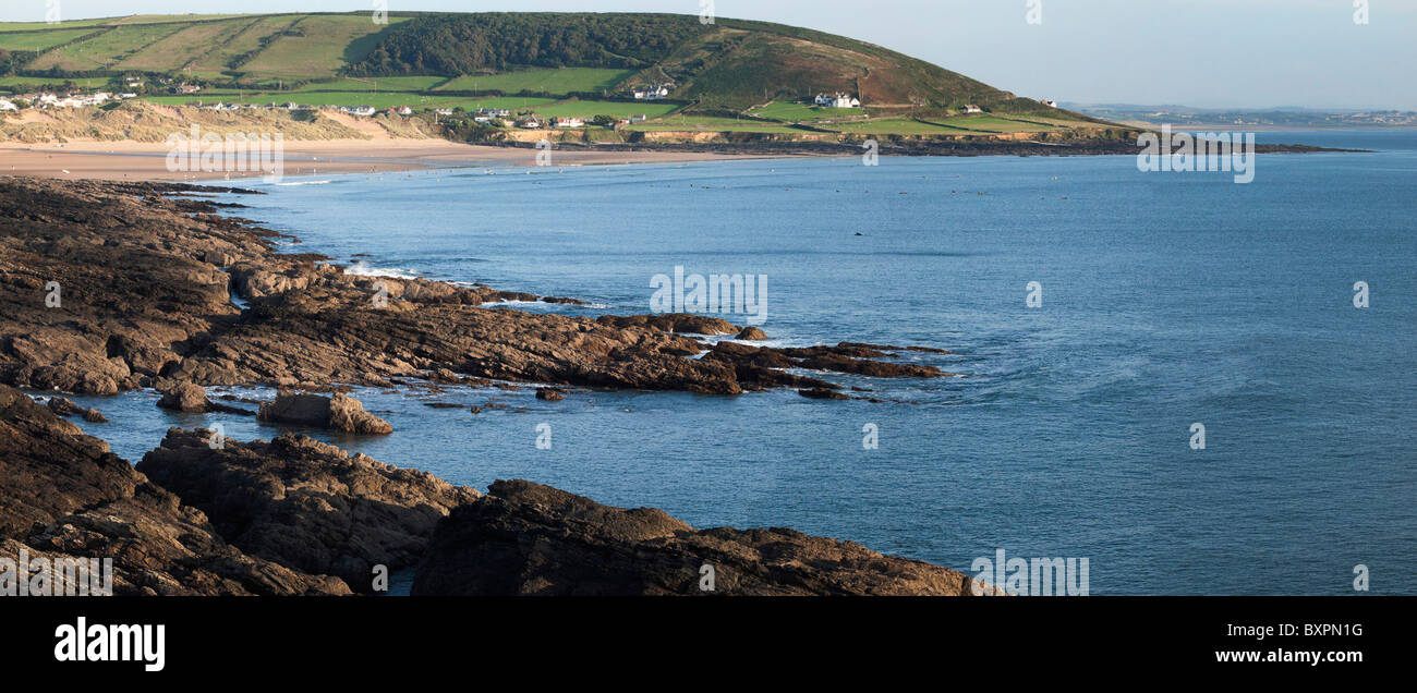 croyde bay on the north devon coast - the view from the footpath to ...