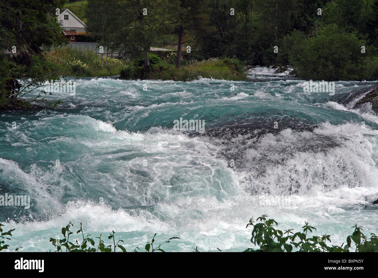 Stryn River, Norway - raging torrent of blue glacial water Stock Photo ...