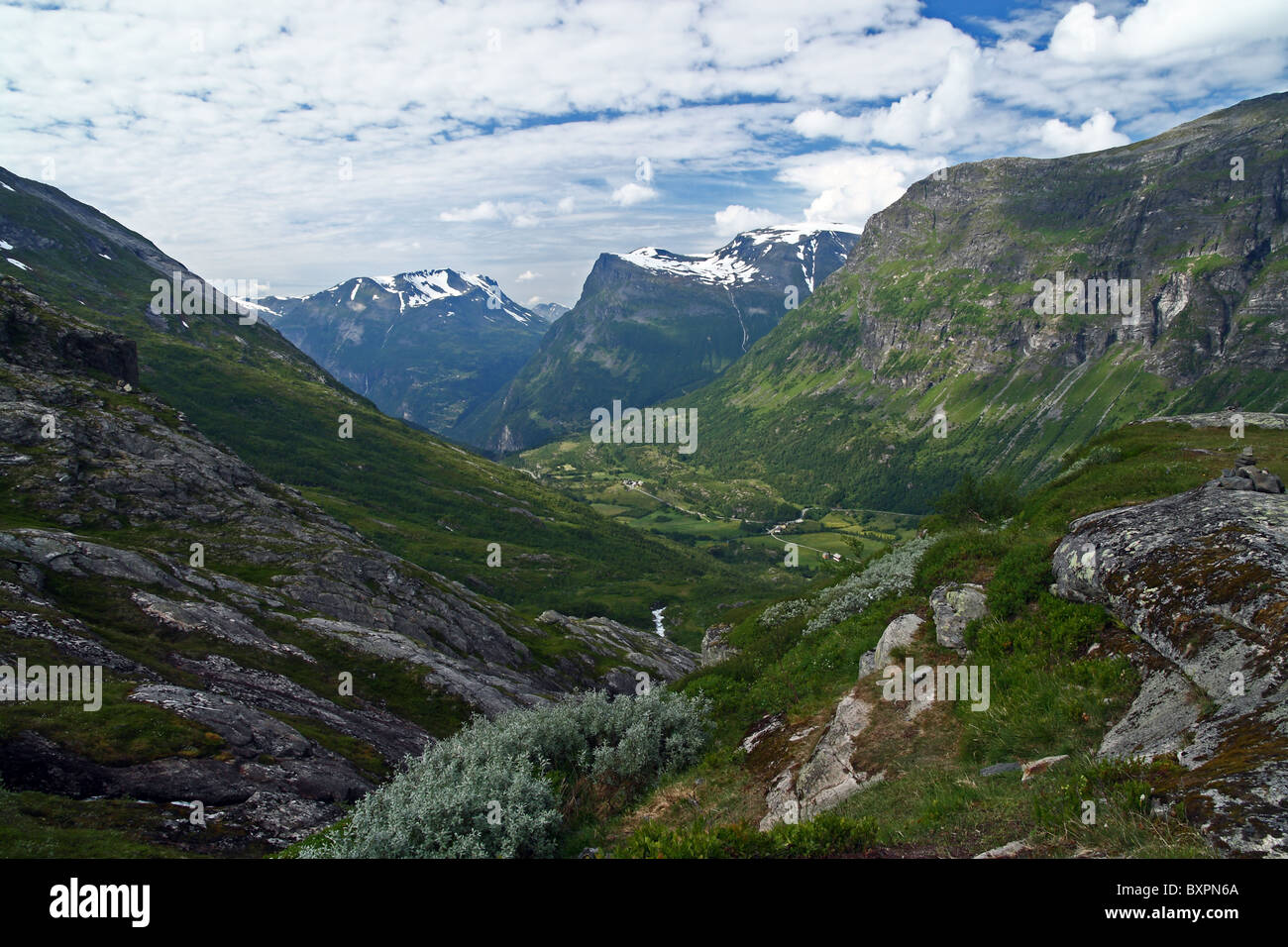 Valley in the Norwegian mountains near Geiranger, Norway Stock Photo ...