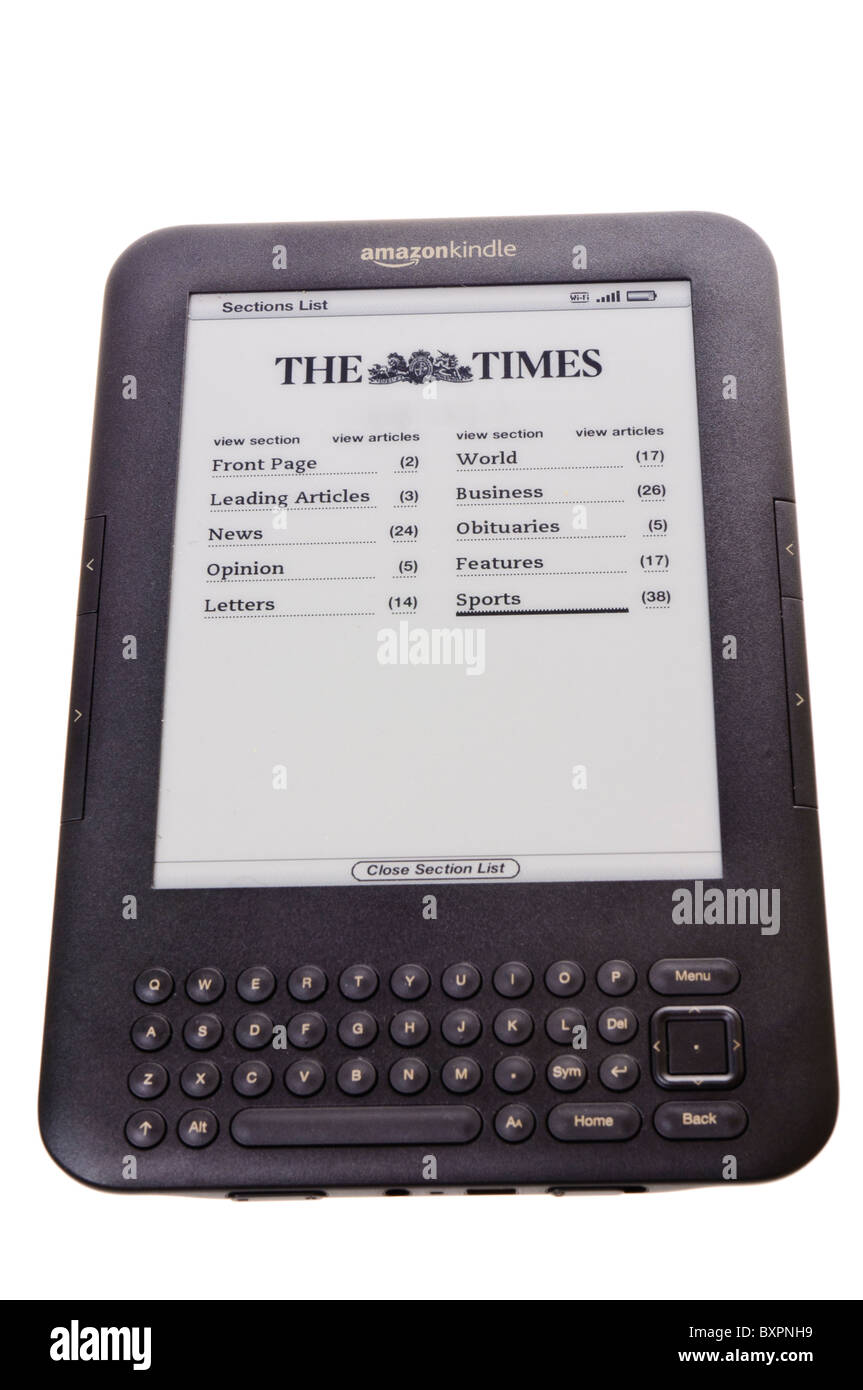 Amazon Kindle showing an edition of The Times newspaper Stock Photo - Alamy