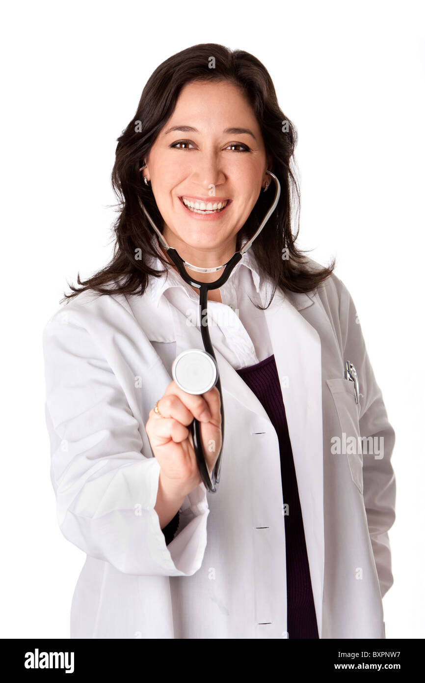 Beautiful attractive happy smiling female doctor physician nurse with ...