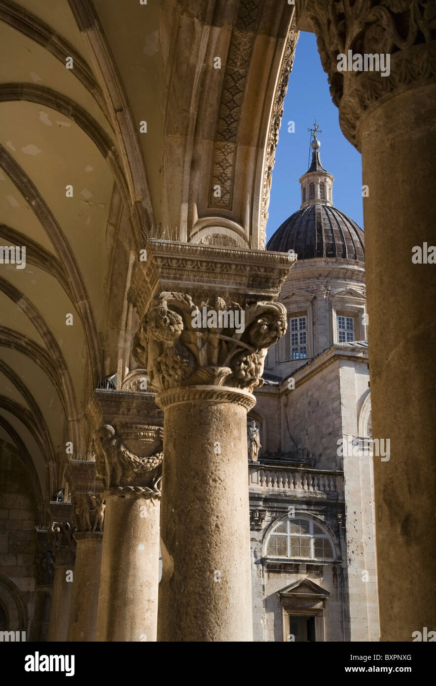 View Through The Ornate Columns And Capitals Of Rectors Palace To The ...