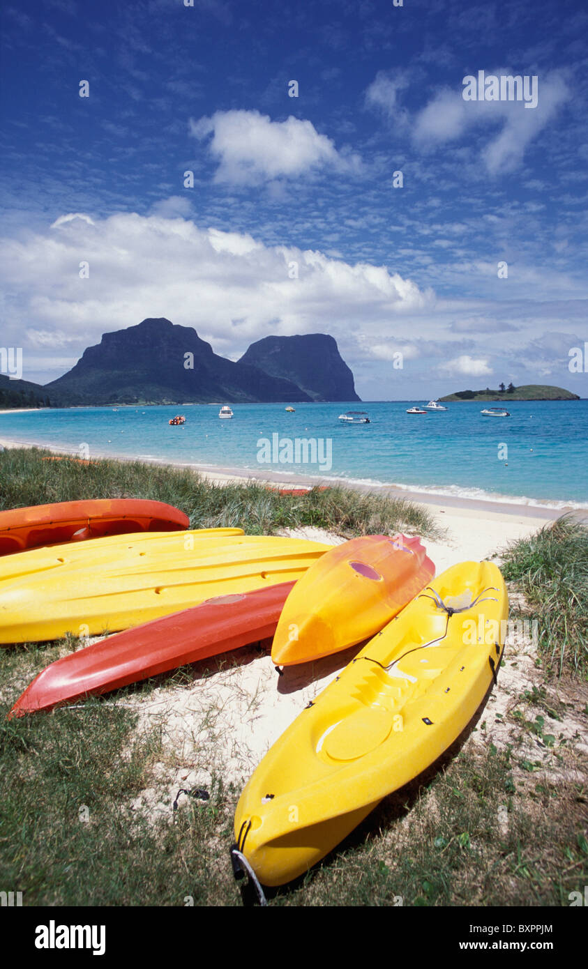 Sea Kayaks On Lagoon Beach Stock Photo - Alamy