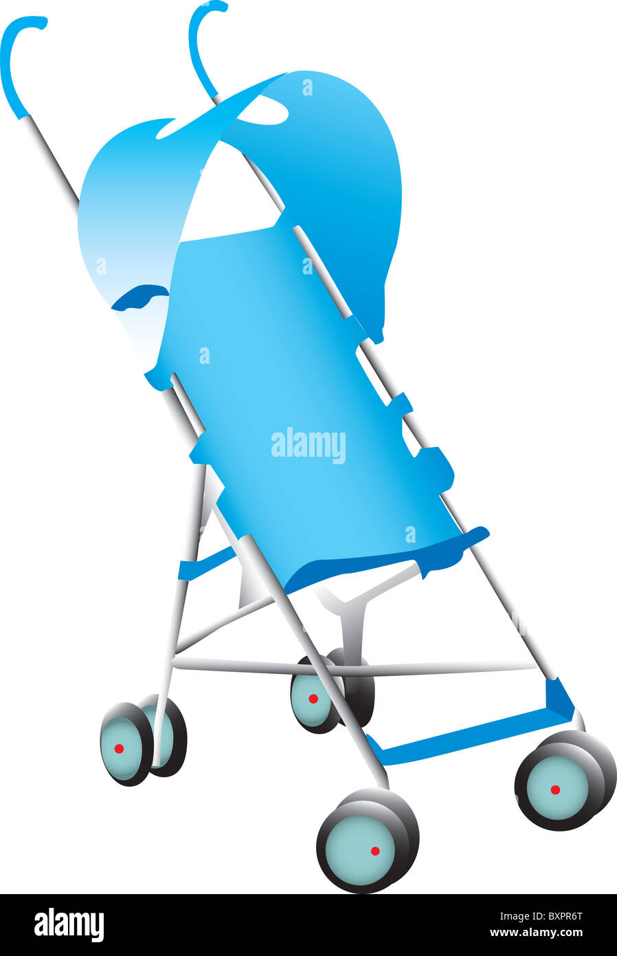 A blue baby stroller illustration on white Stock Photo - Alamy