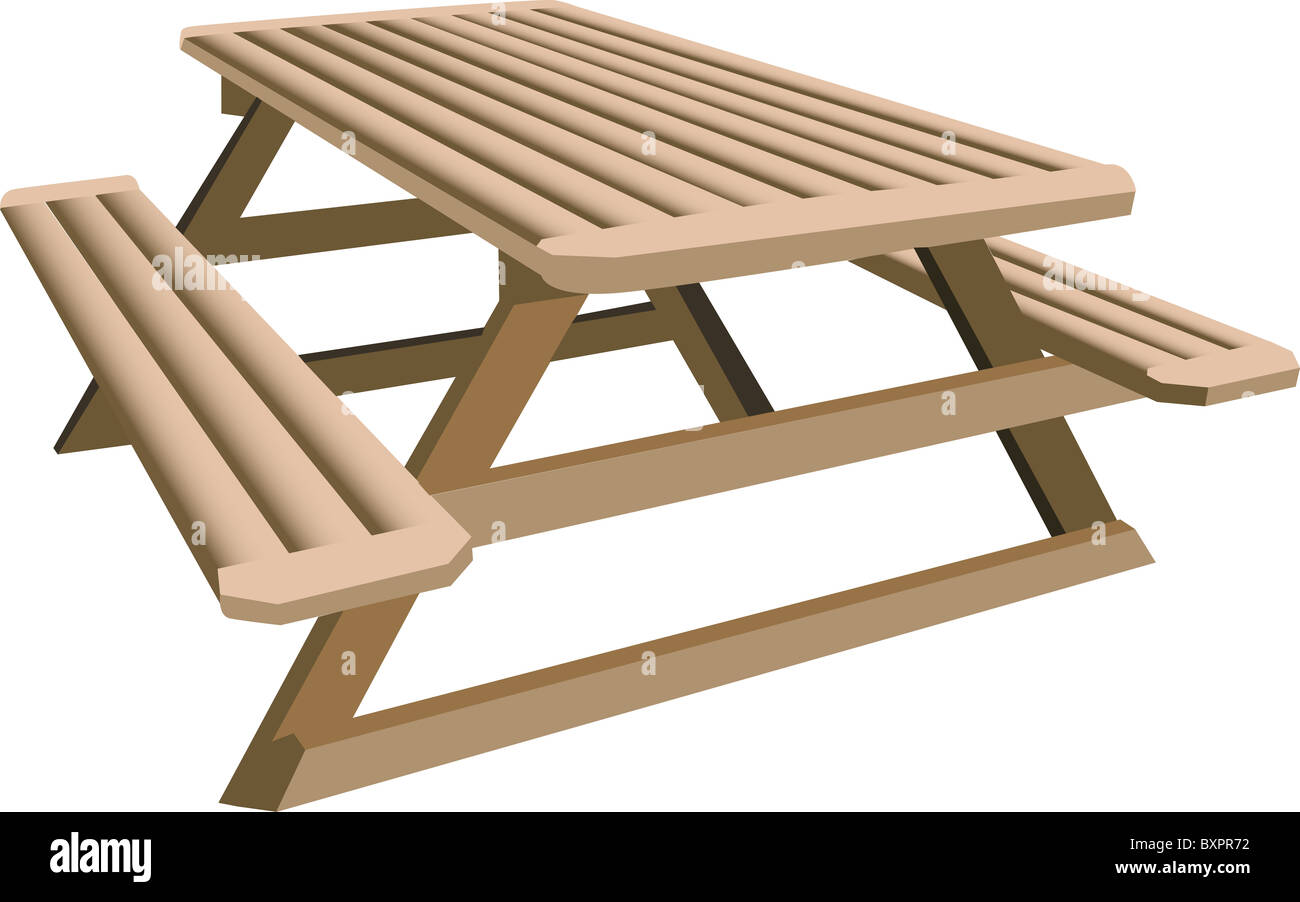 An illustration of a wooden picnic table Stock Photo - Alamy