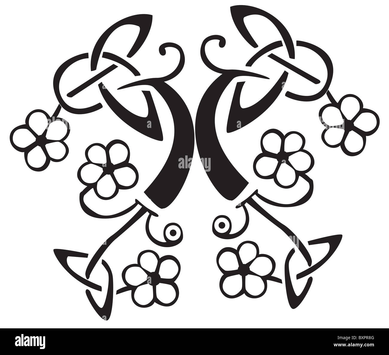 Celtic flower design in black and white Stock Photo - Alamy