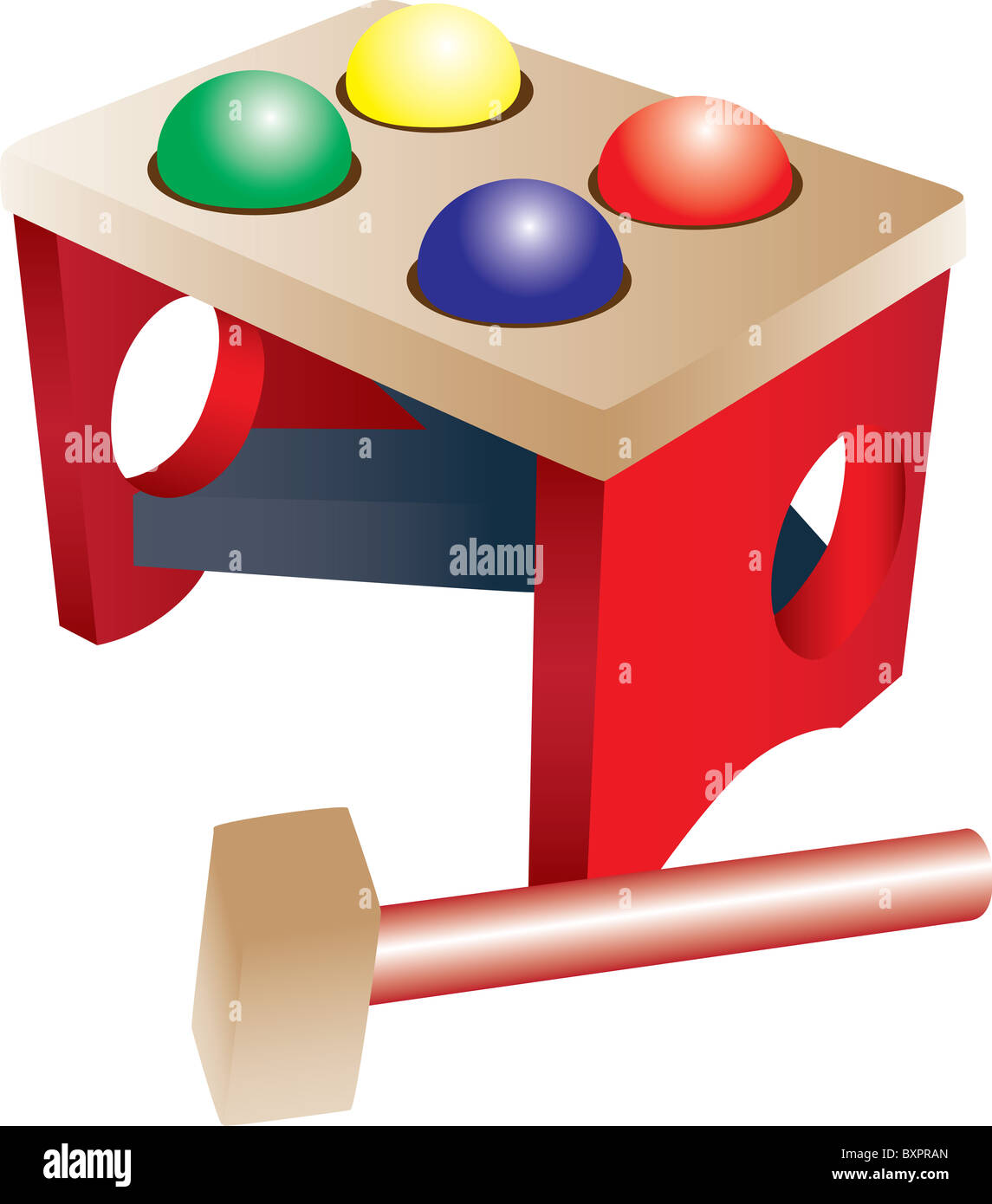 A wooden kid toy with colorful balls and a hammer Stock Photo - Alamy