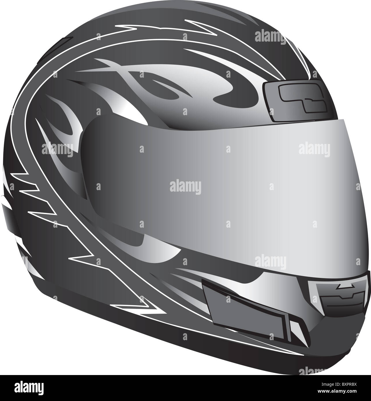 A motorcycle helmet with black and gray flame design Stock Photo - Alamy