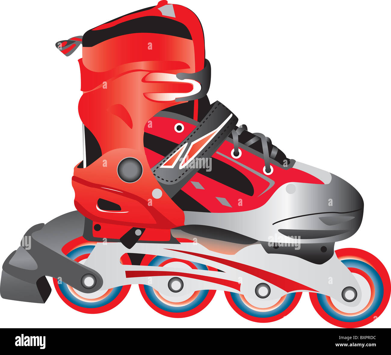 A vectorized red plastic and fabric sport roller blade, isolated ...