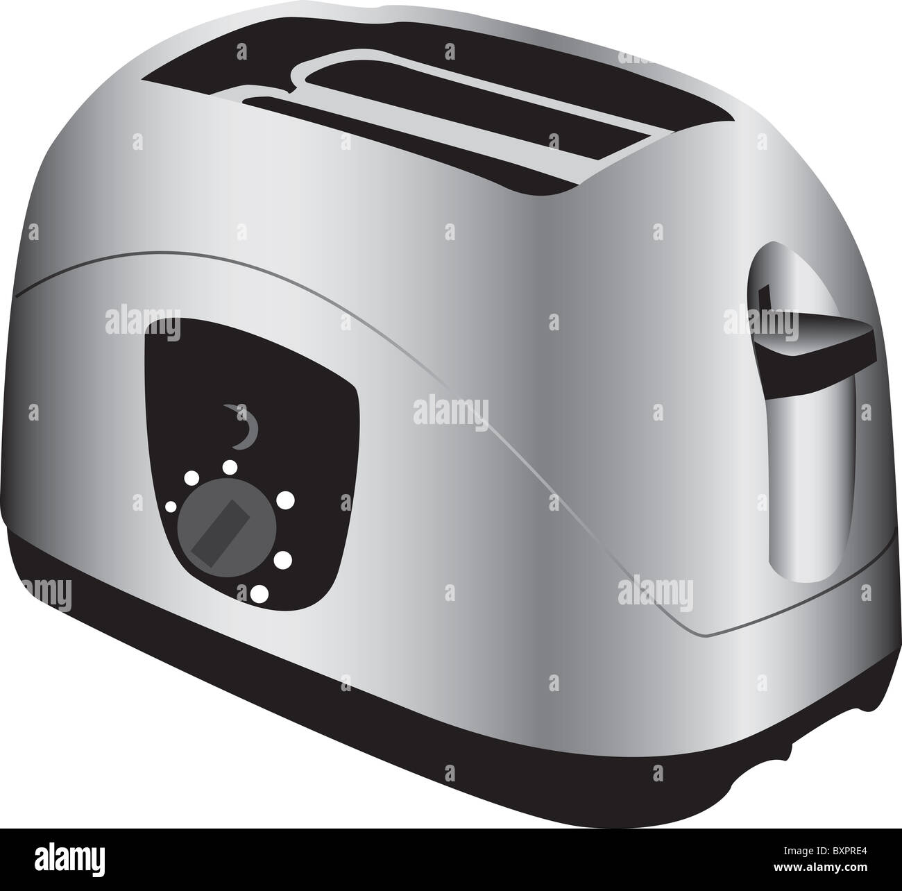 Three dimensional illustration of modern silver toaster, isolated on ...