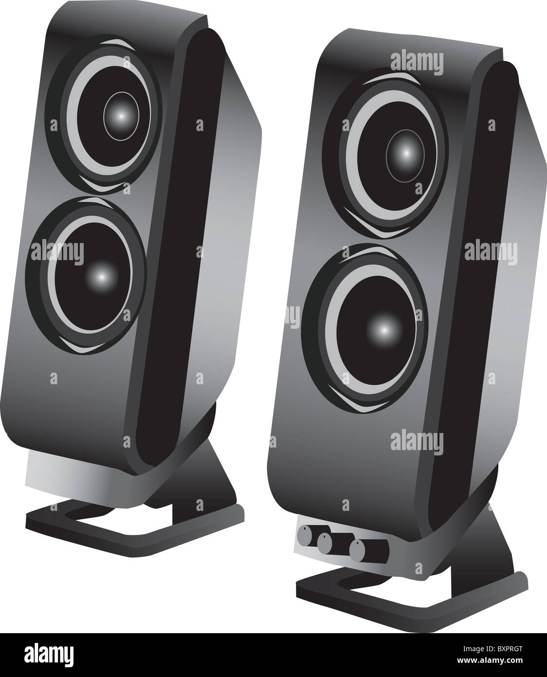 Three dimensional illustration of two stereo loudspeakers, isolated on white background Stock ...