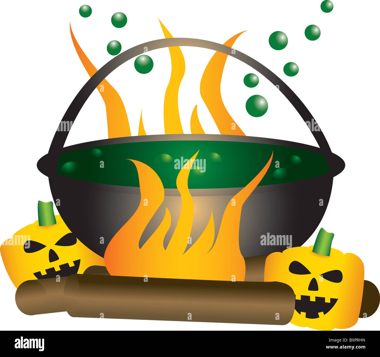 Halloween theme. Boiling witch cauldron with green substance in it ...