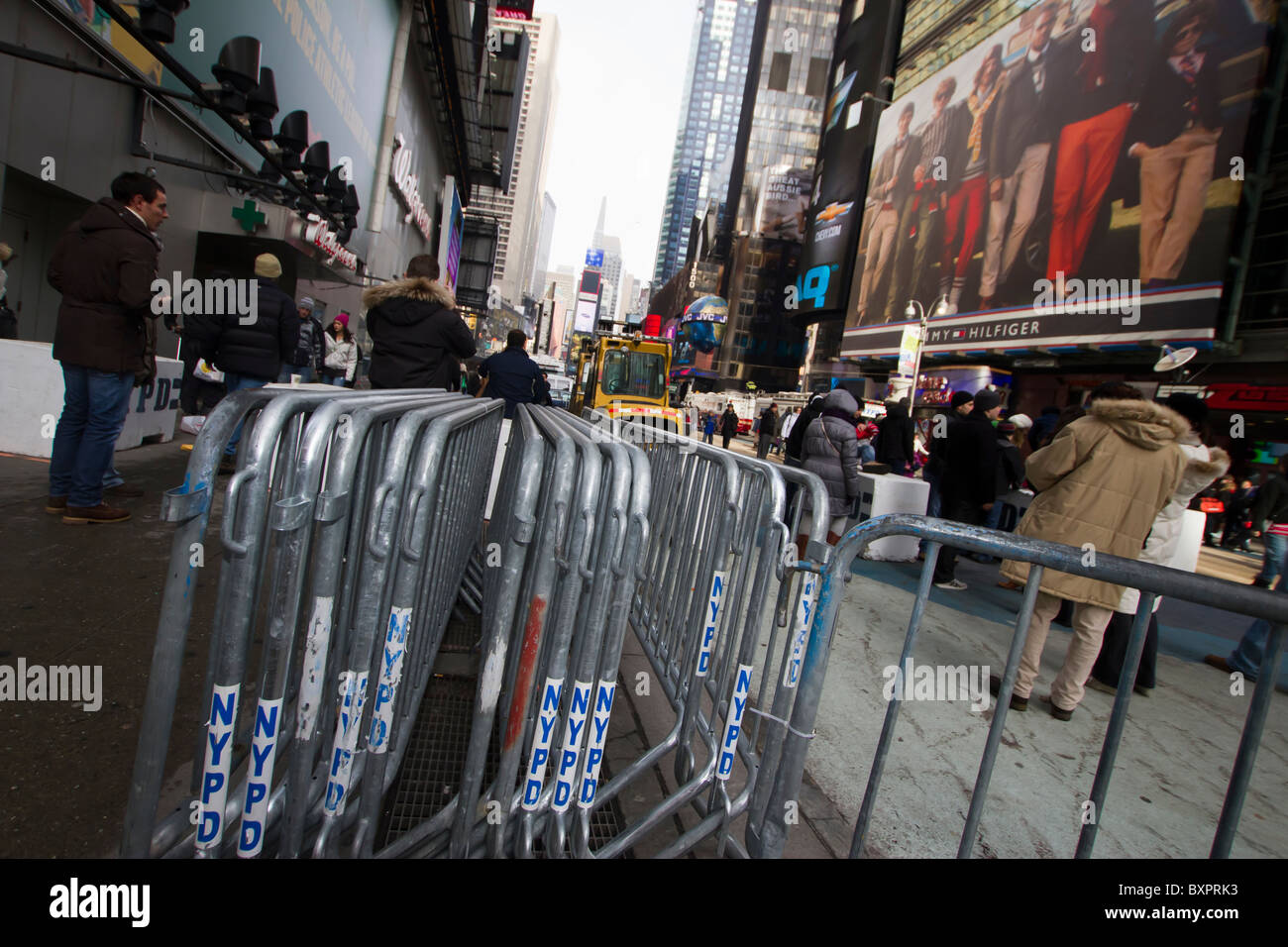 Barriers stand ready to be erected to control the crowds in Times ...