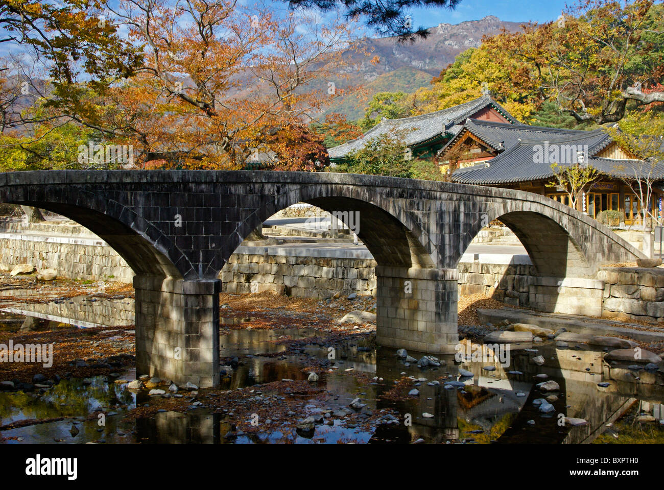 Stone bridge at Tongdosa Buddhist temple, South Korea Stock Photo - Alamy