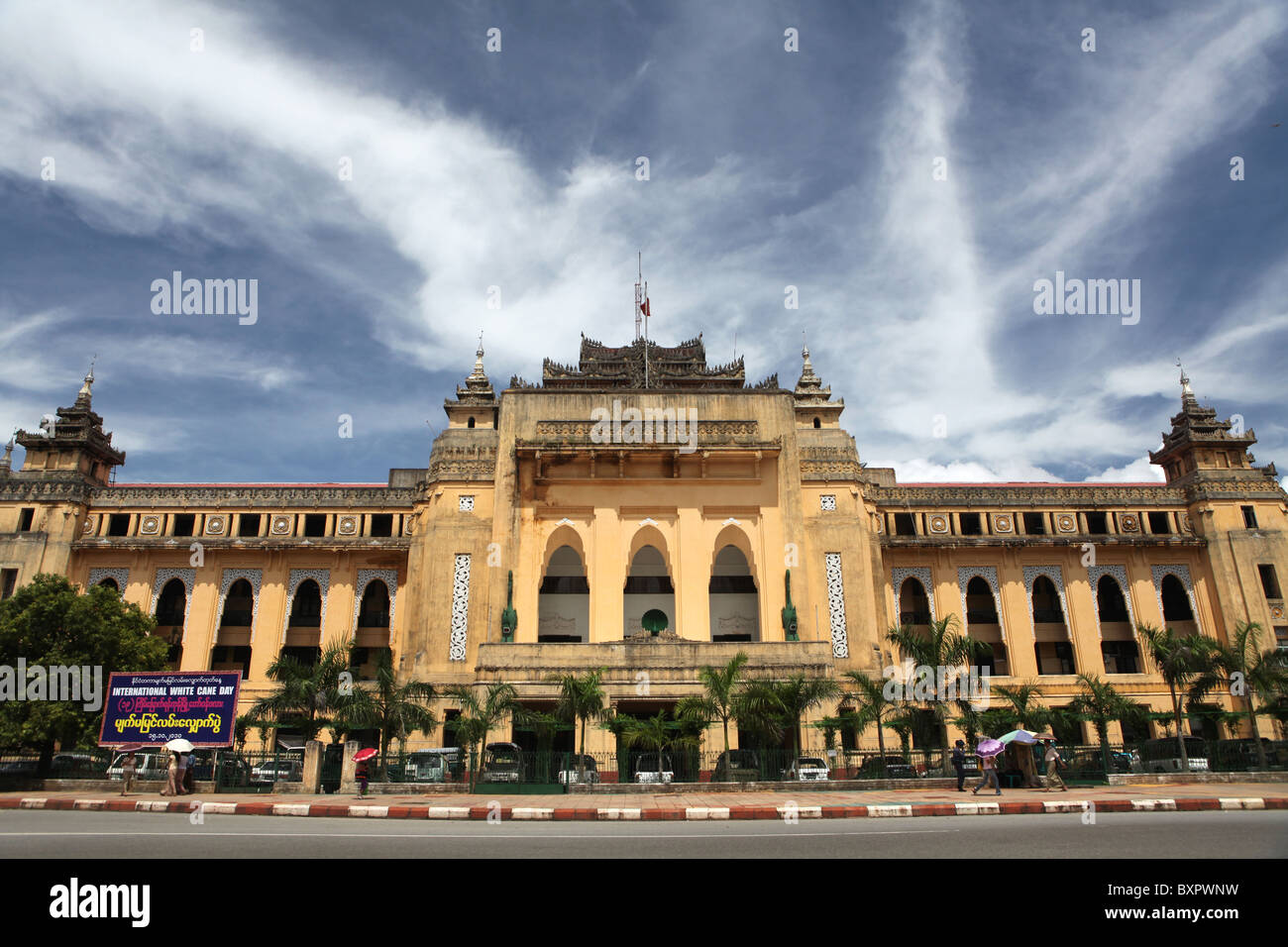 The old colonial railway station in Yangon or Rangoon, Myanmar or Burma ...