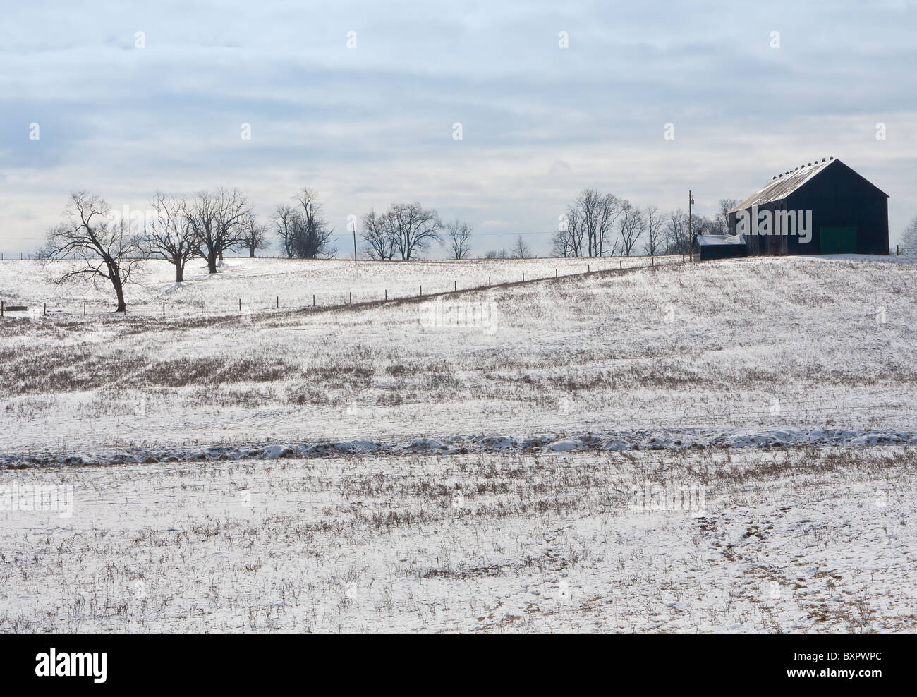 Kentucky farm winter landscape with barn Stock Photo - Alamy