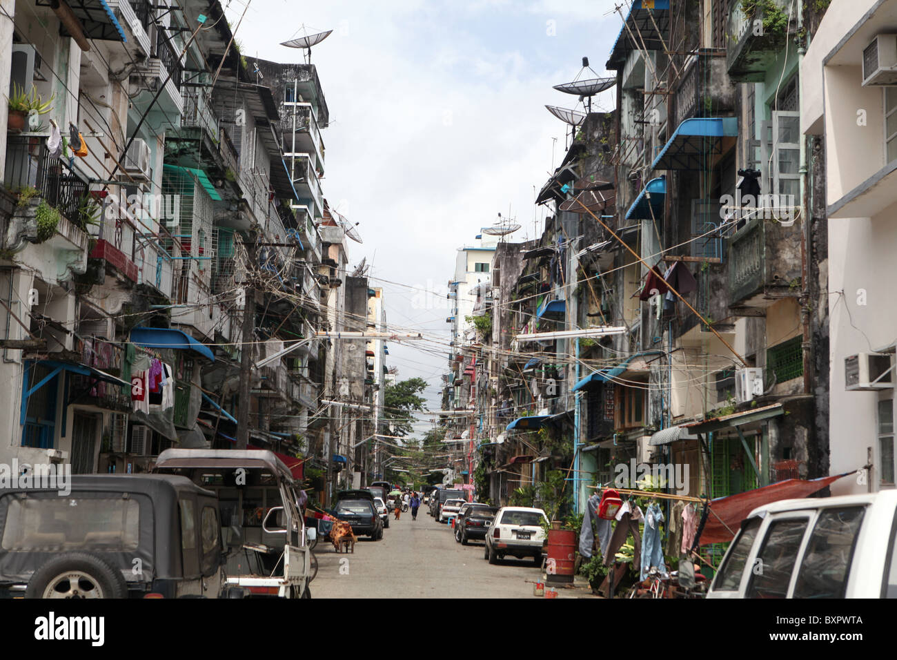 Street View in the city centre in Yangon or Rangoon, Myanmar or Burma ...