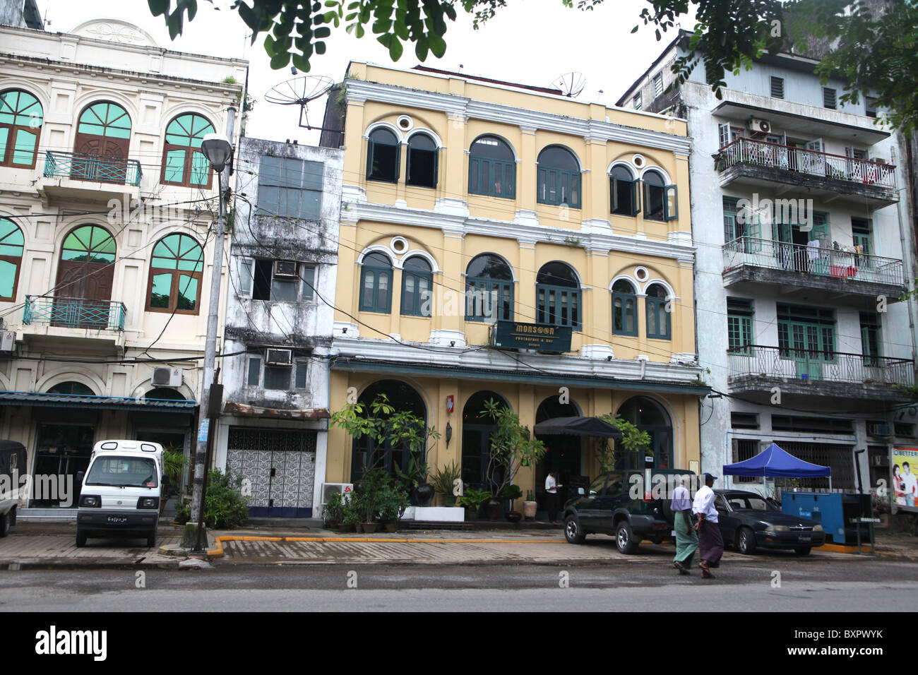 Colonial buildings in Yangon or Rangoon, Myanmar or Burma in Asia Stock ...