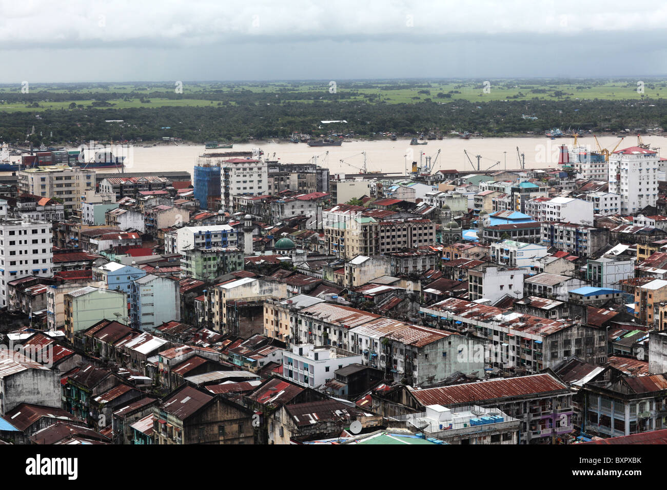 A view of the city of Yangon or Rangoon, Myanmar or Burma in Asia Stock ...