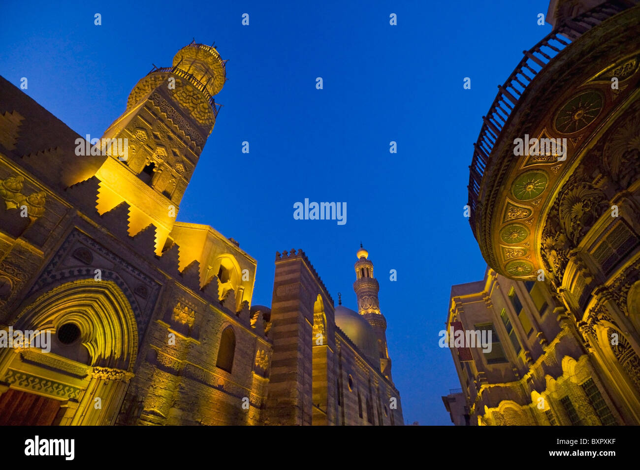 Madrasa Of Barquq Mosque Illuminated At Dusk Stock Photo - Alamy