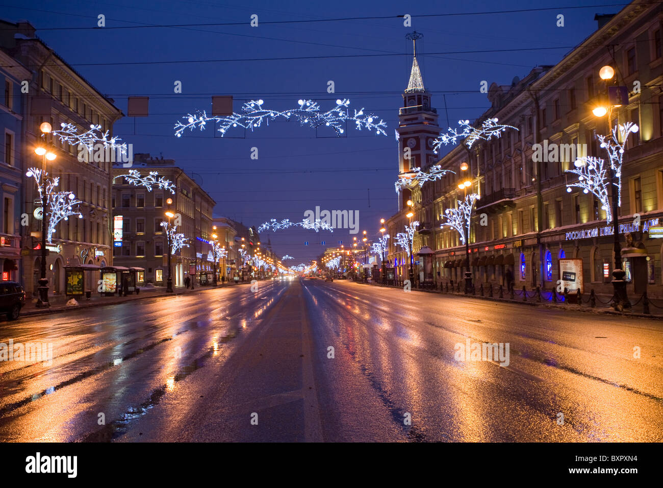 Nevsky Prospekt at night, Saint-Petersburg, Russia Stock Photo - Alamy
