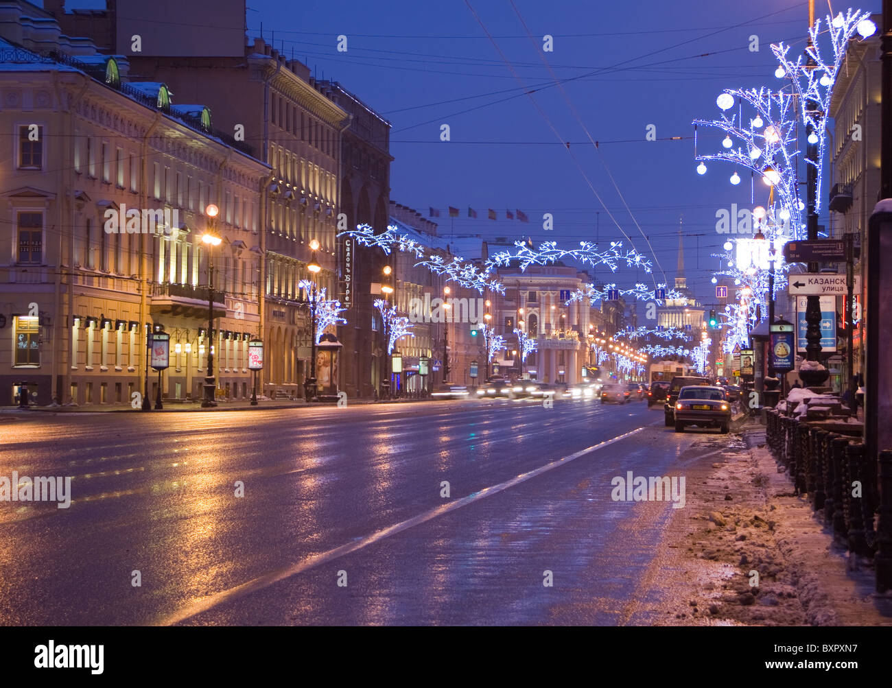 Nevsky Prospekt at night, Saint-Petersburg, Russia Stock Photo - Alamy