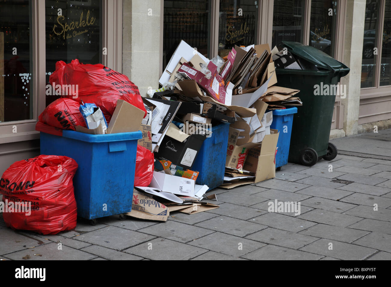 Rubbish outside a bar in Bath awaiting collection, UK Stock Photo - Alamy