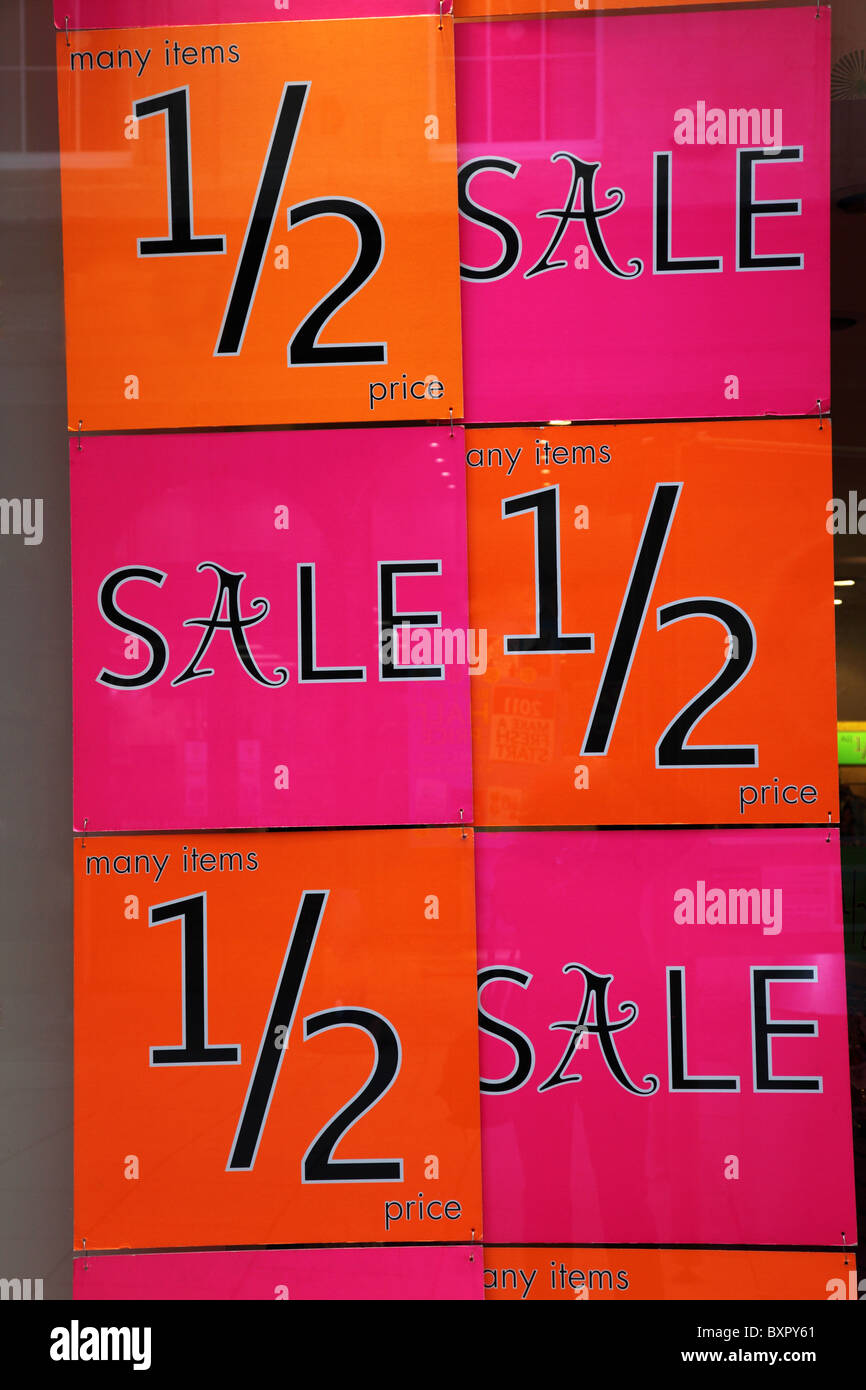 1/2 Price sale sign in a shop window for their January Sale, Bath ...