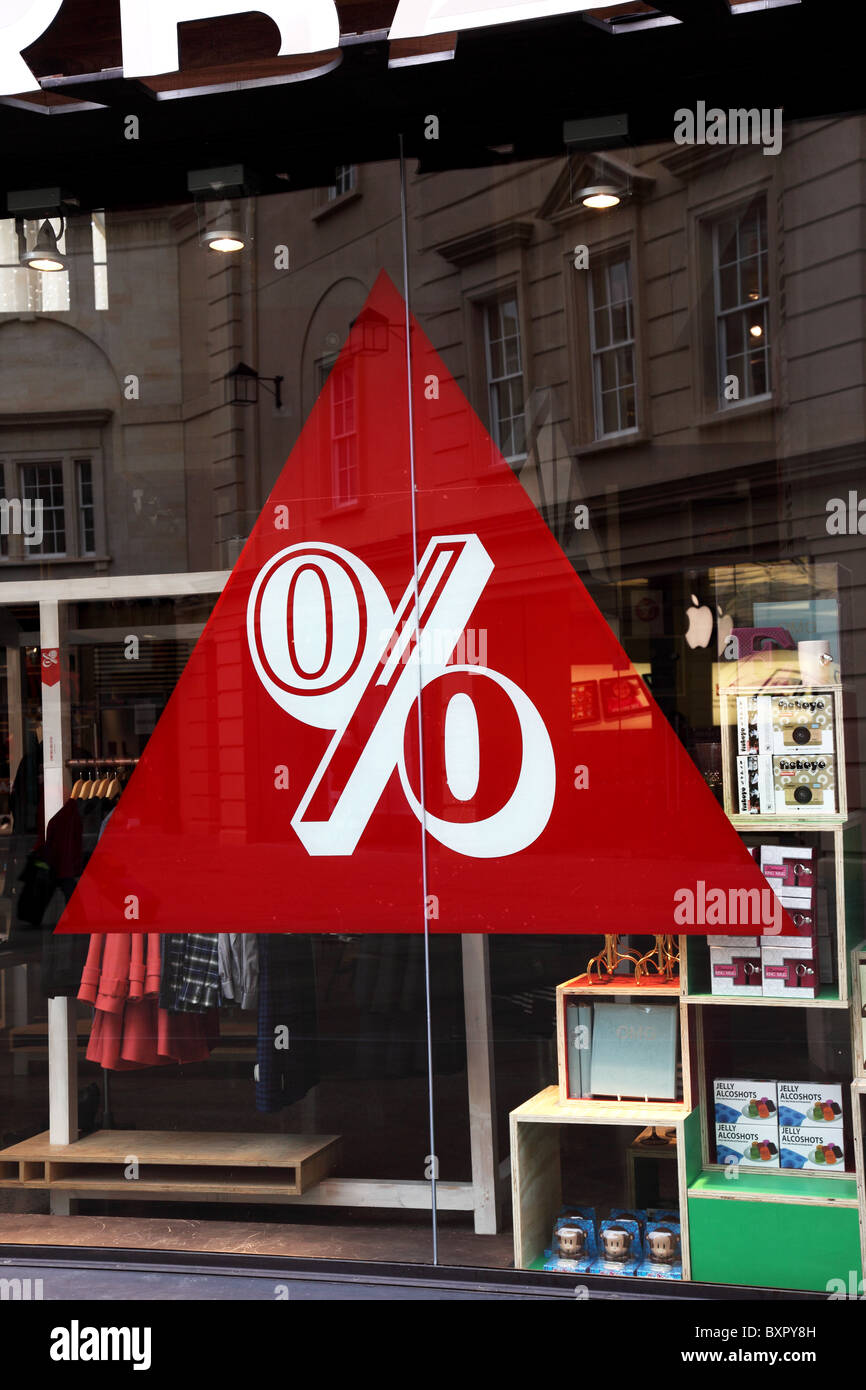 Shop window in Bath displaying % percent sign for thie January sale ...