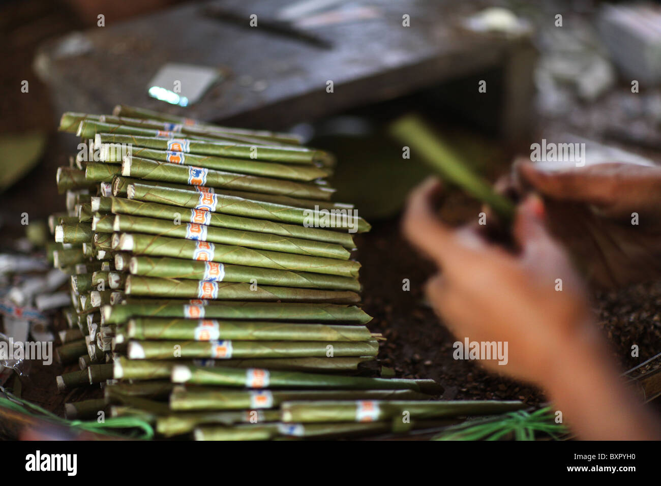 Women and children working at a village cheroot or cigar factory in ...