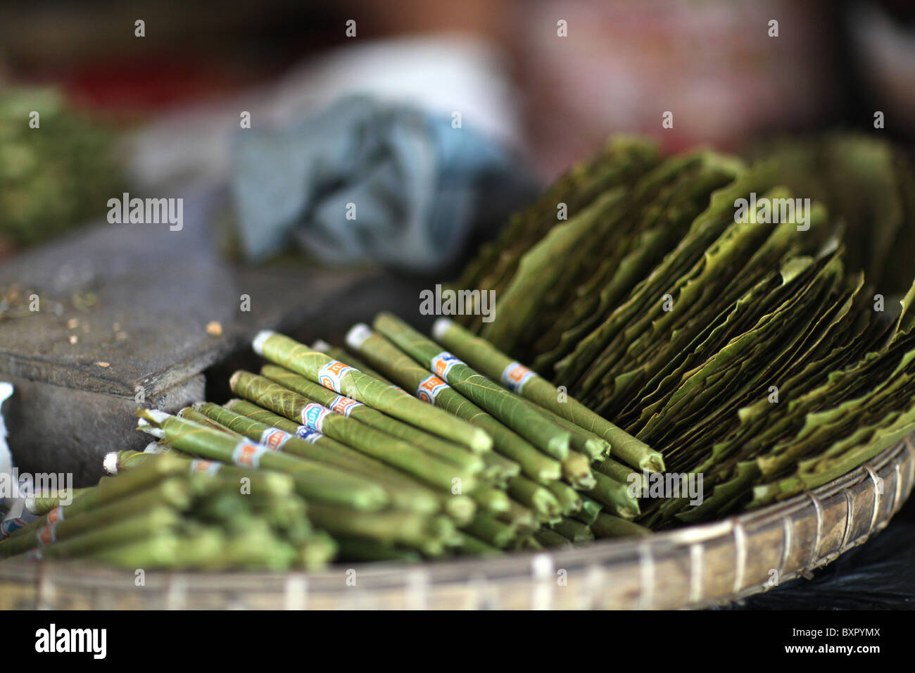 Finished cheroots at a village cheroot or cigar factory in Bago ...