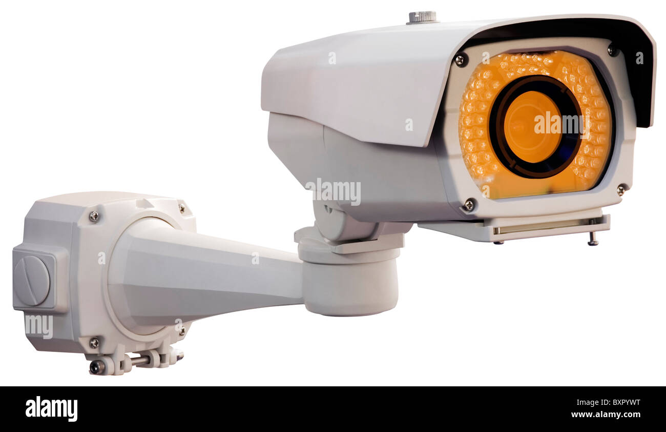 Metallic security camera isolated with clipping path Stock Photo - Alamy