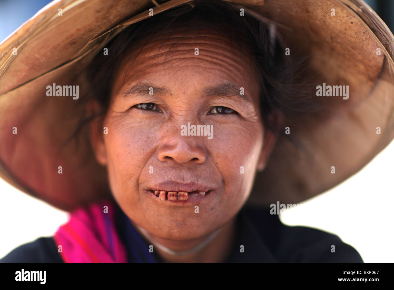 A local lady at the oudoor market in Kalaw, Shan State, Taunggyi ...