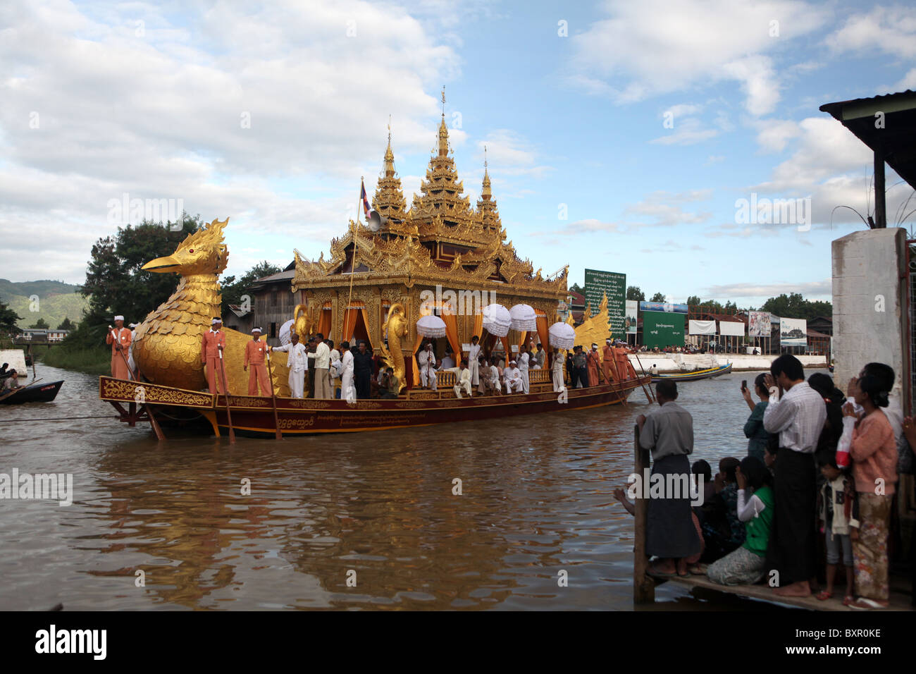 A replica royal barge designed as a hintha bird during the Hpaung Daw U ...