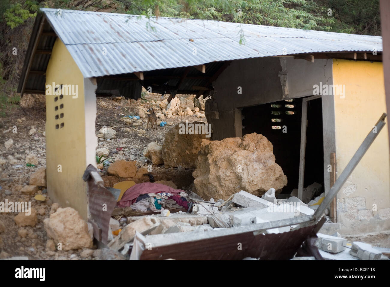 A family home in Côtes de Fer on the south coast of Haiti destroyed by ...