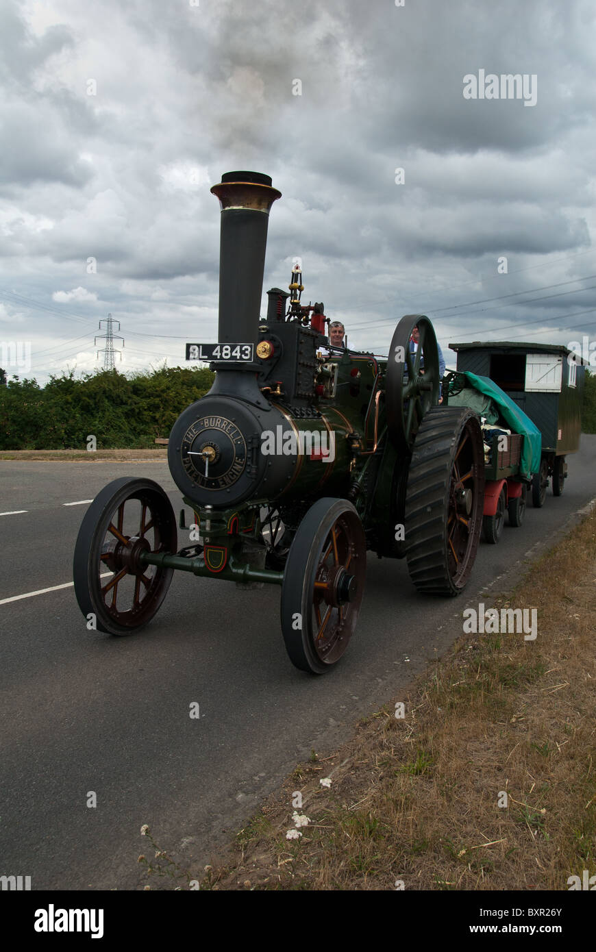 A Traction Engine Road Train travelling through oxfordshire Stock Photo ...