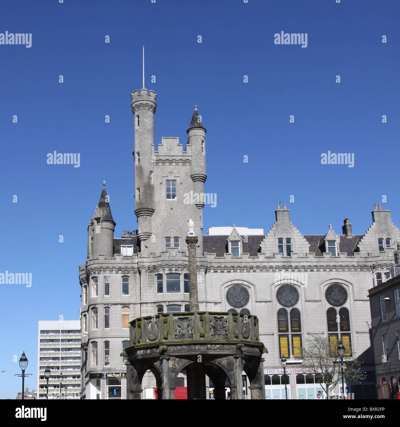 Mercat Cross in Castlegate and Salvation Army Citadel Aberdeen Scotland ...