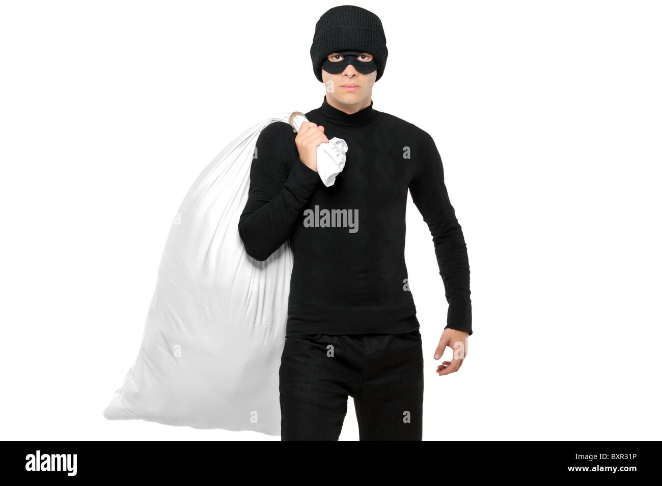 Portrait of a thief holding a bag Stock Photo - Alamy