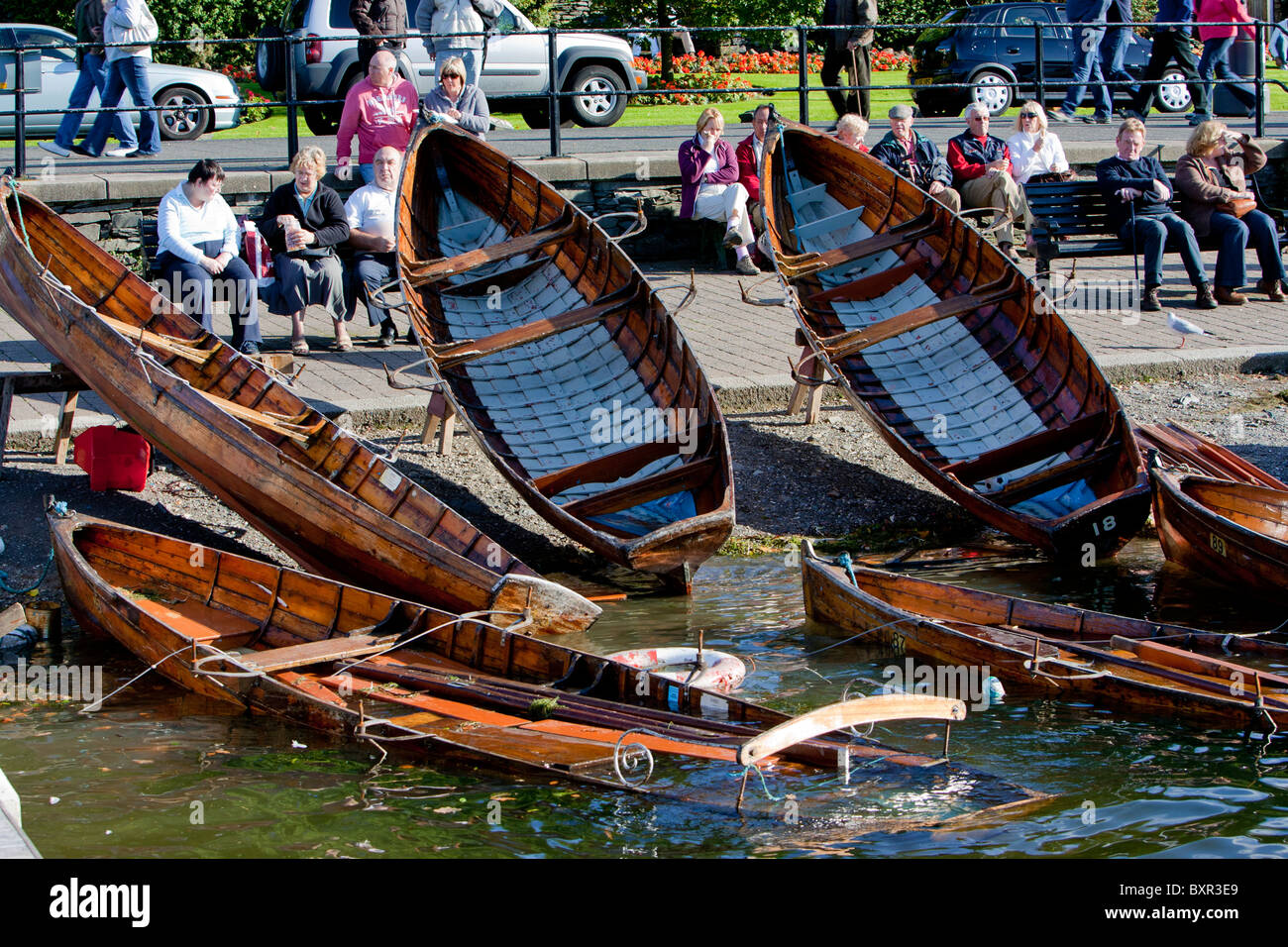 Flooded Rowing Boats on Lake Windermere after heavy rain Stock Photo ...