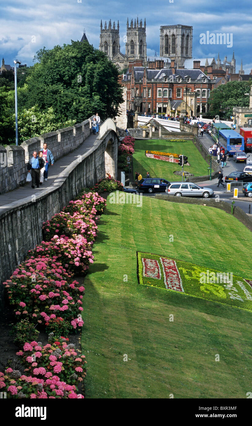 York Minster Gothic cathedral seen from the City's Walls, Yorkshire ...