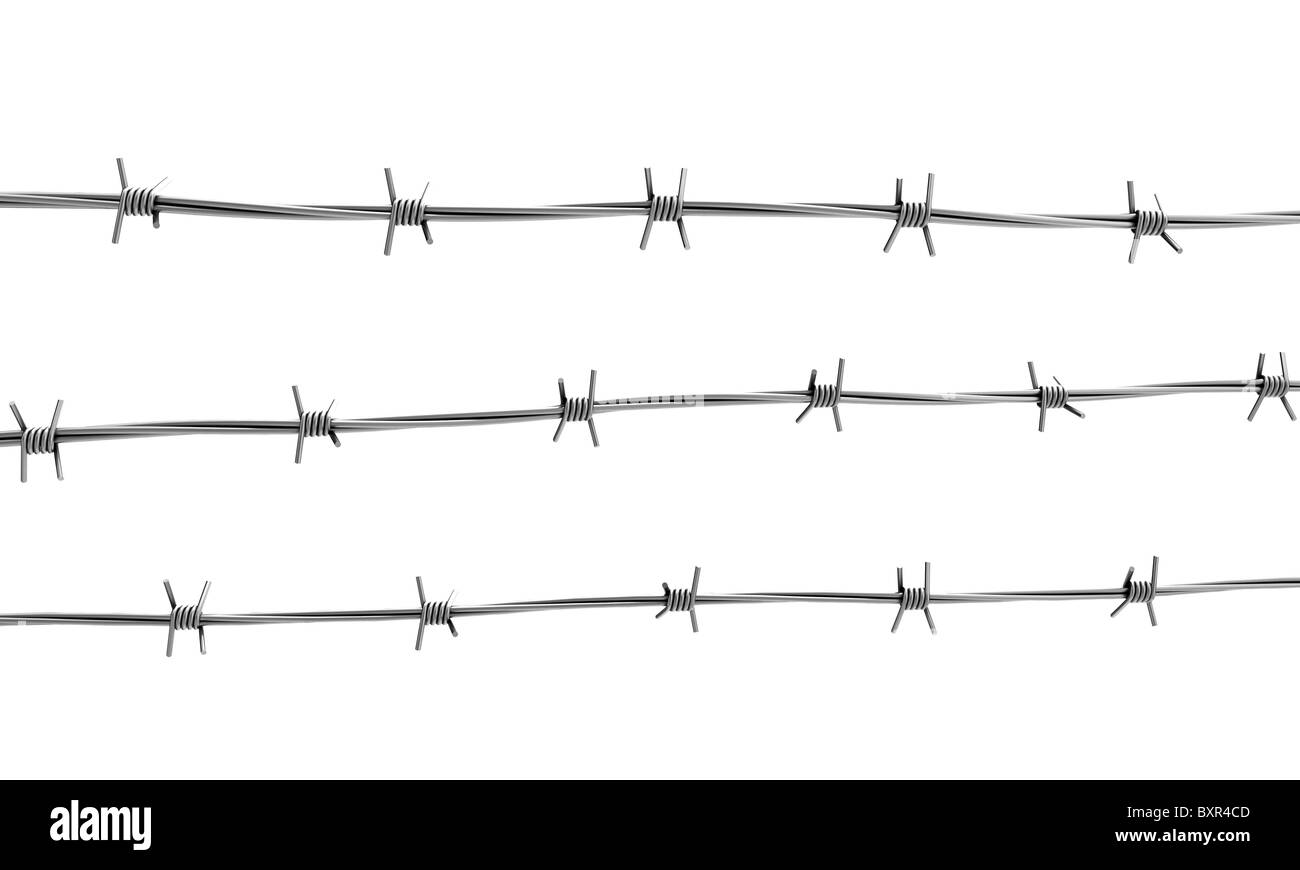 Barbed wire three lines isolated on white background Stock Photo - Alamy